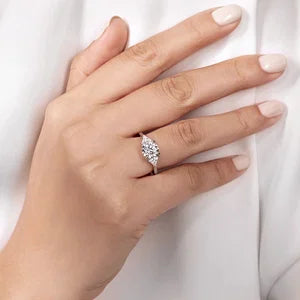 14K White Gold Round Three Stone Diamond Engagement Ring-MALONEY - GREAT AMERICAN JEWELRY ONLINE